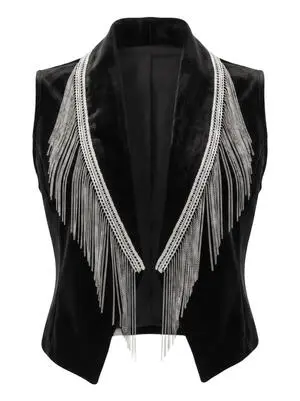 SANIYA KHAN Celine Fringe Vest - Black
