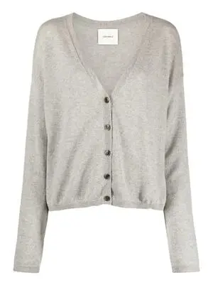 LISA YANG Grey Mélange Effect Cashmere V-neck Cardigan - Gray