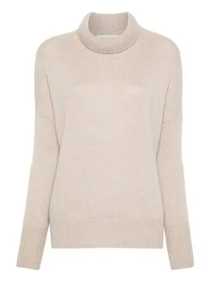 LISA YANG Sand Beige Cashmere Roll Neck Jumper - Cream