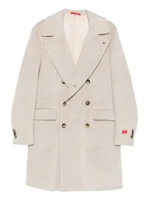 Isaia Double-breasted Coat With Notched Lapels - Cream
