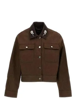 Simone Rocha Cropped Embellished Cotton Jacket - Brown