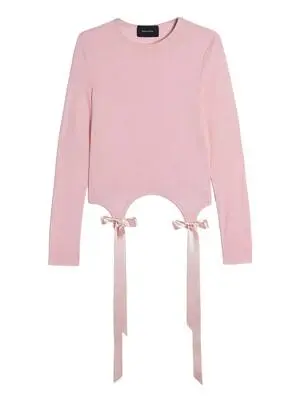 Simone Rocha Long Sleeve Jersey Top With Bow Detail And Cut-out Hem - Pink