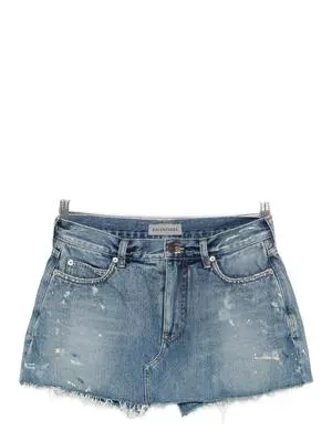 Balenciaga Light Paint-splatter Denim Mini Shorts - Blue