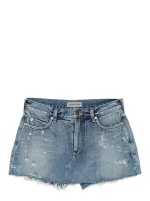 Balenciaga Light Paint-splatter Denim Mini Shorts - Blue