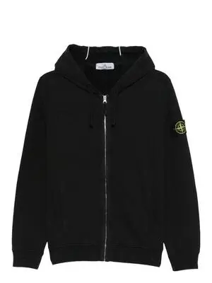 Stone Island Zip-up Detachable Badge Hoodie - Black