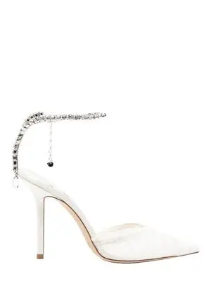 JIMMY CHOO Embellished Lace Pointed Toe Stiletto Heel Shoes - White
