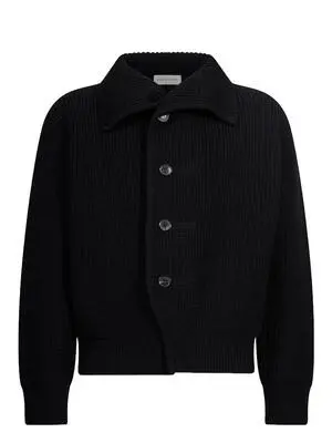Dries Van Noten Ribbed Knit Cardigan With Spread Collar - Black