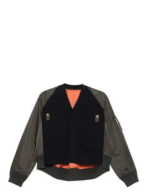 Sacai Paneled V-neck Cardigan With Zip Pocket - Blue