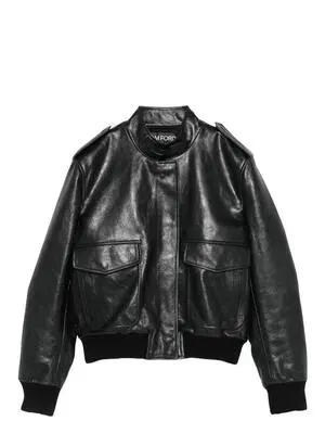 TOM FORD Leather Epaulette Jacket - Black