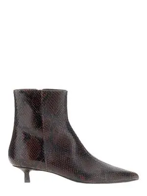 AeydĒ Snakeskin Effect Pointed Toe Zip Up Kitten Heel Boots - Brown