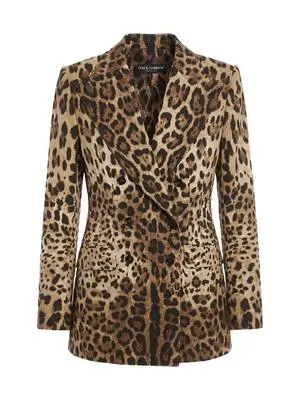 Dolce & Gabbana Leopard Print Double-breasted Blazer - Cream