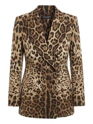Dolce & Gabbana Leopard Print Double-breasted Blazer - Cream