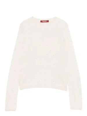 MAX MARA MAX MARA STUDIO Beige Polka-Dot Crystal Embellished Long Sleeve Top