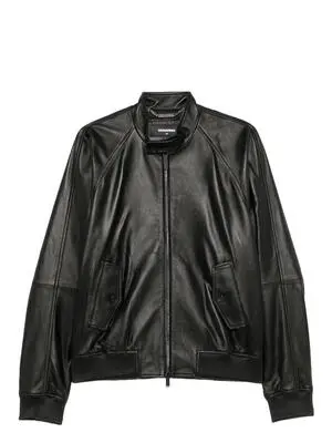 Dsquared2 Leather High Neck Zip Up Jacket - Black