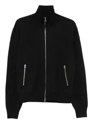 TOM FORD Waffle Knit Cardigan With Leather Elbow Patches - Black