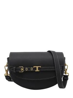 TOD'S Leather T Timeless Satchel Bag - Black