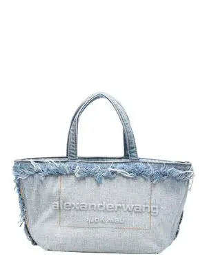 Alexander Wang Denim Tote Bag With Frayed Edges And Debossed Logo - Blue