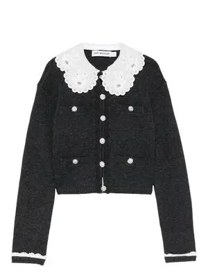 SELF-PORTRAIT Grey Knit Cardigan With Lace Detailing - Gray