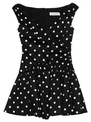 SELF-PORTRAIT Polka Dot V-neck Sleeveless Dress - Black