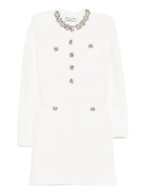 SELF-PORTRAIT SELF-PORTRAIT Embellished Jewel Neckline Long Sleeve Dress In White