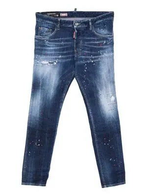 Dsquared2 Dark Denim Tapered Jeans With Paint Splatter Detail - Blue