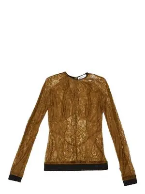 Attico Lace Detailed Round Neck Long Sleeve Top - Brown