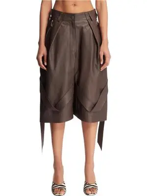 Attico Mid-rise Wide-leg Leather Shorts - Brown