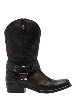 Versace Leather Harness Boots - Black