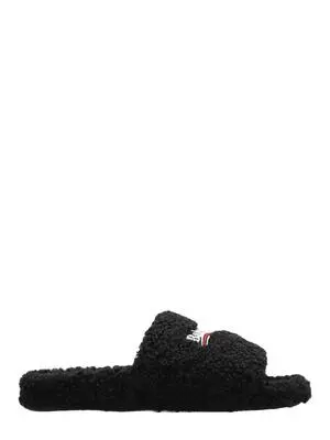 Balenciaga Embroidered Logo Textured Slip-on Slides - Black