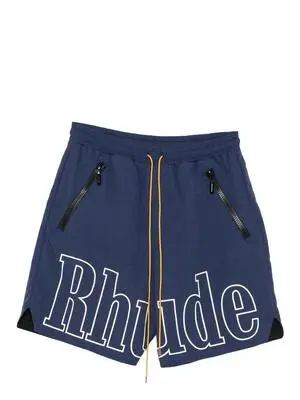 Rhude Navy Logo Print Track Shorts - Blue