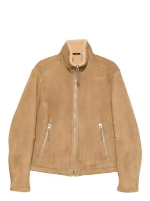 TOM FORD Suede Shearling Lined Zip-up Jacket - Brown