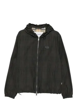Burberry Checked Hooded Jacket With Drawstring - Brown