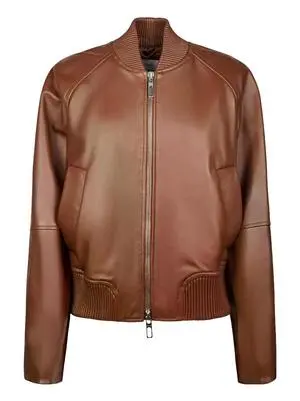Sportmax Zip-up Leather Bomber Jacket - Brown