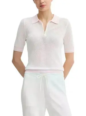 Guess Zip-fastening Mesh-knit Polo Shirt - White