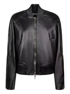 Sportmax Zip-up Leather Bomber Jacket - Black