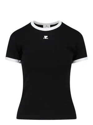 COURREGES Cotton T-shirt With Contrast Trim - Black