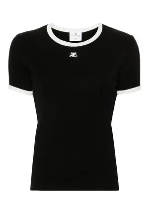 COURREGES Cotton T-shirt With Contrast Trim - Black