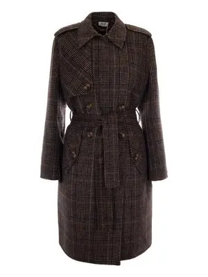 Liu Jo Plaid Double-breasted Belted Coat - Camel Check