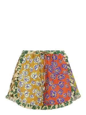 ALEMAIS ALEMAIS Curved Hem Mini Shorts With Drawstring Waist And Contrast Ruffle