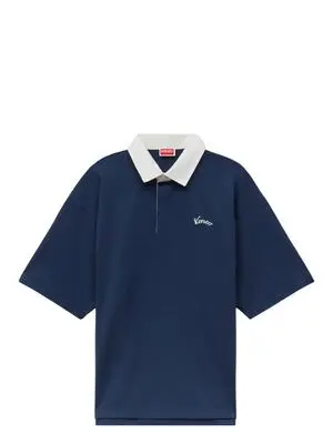 Kenzo Mini Embroidered Logo Cotton Polo Shirt For - Blu