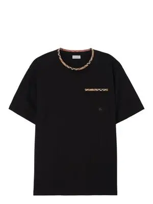 Burberry Cotton Logo T-shirt With Checkered Trim And Chest Pocket - Black