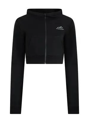 Balenciaga Cropped Zip Hoodie With Hood - Black