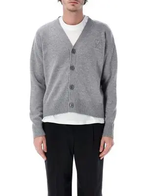 AMI Paris V-neck Wool-cashmere Cardigan - Grigio