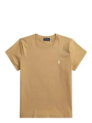 Ralph Lauren RALPH LAUREN Embroidered Logo Cotton Crew Neck T-shirt Beige
