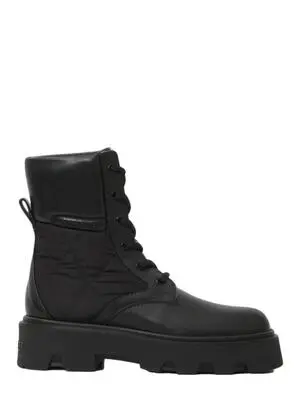 Moncler Leather Ankle Boots With Quilted Nylon Inserts - Nero