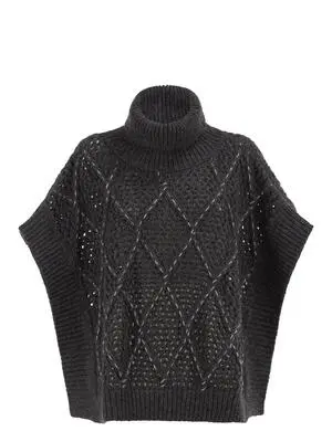 PESERICO Peserico Virgin Wool Openwork Knit Roll-Neck Poncho
