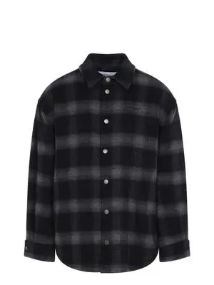 Off-White Flannel Wool Overshirt Padded Coat - Black