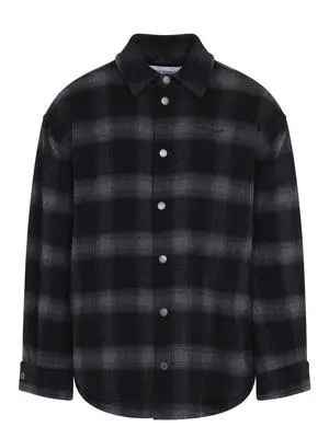Off-White Flannel Wool Overshirt Padded Coat - Black