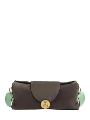 Versace Vivian Pouch In Suede Split Leather With Gold Tone Hardware - Brown