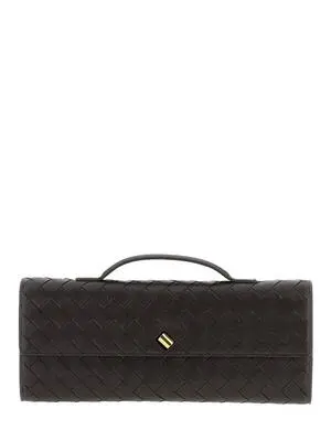Bottega Veneta Andiamo Leather Clutch With Intrecciato Weave And Golden Metal Handle - Multicolor